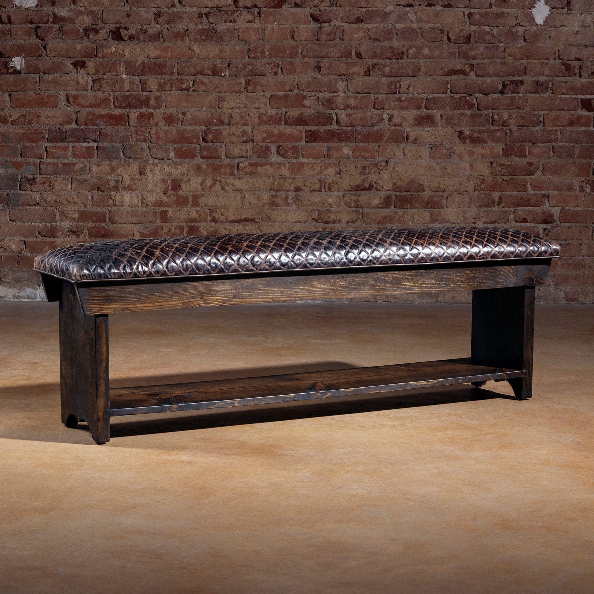 Iron River Bench – Western Leather & Wood Bench – Into The West