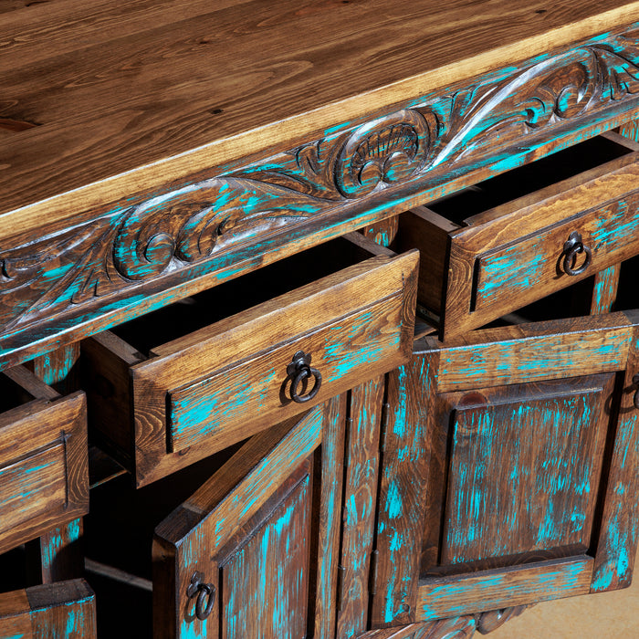 Hand-Carved Turquoise Western Buffet | Rustic Luxury Sideboard – Into ...