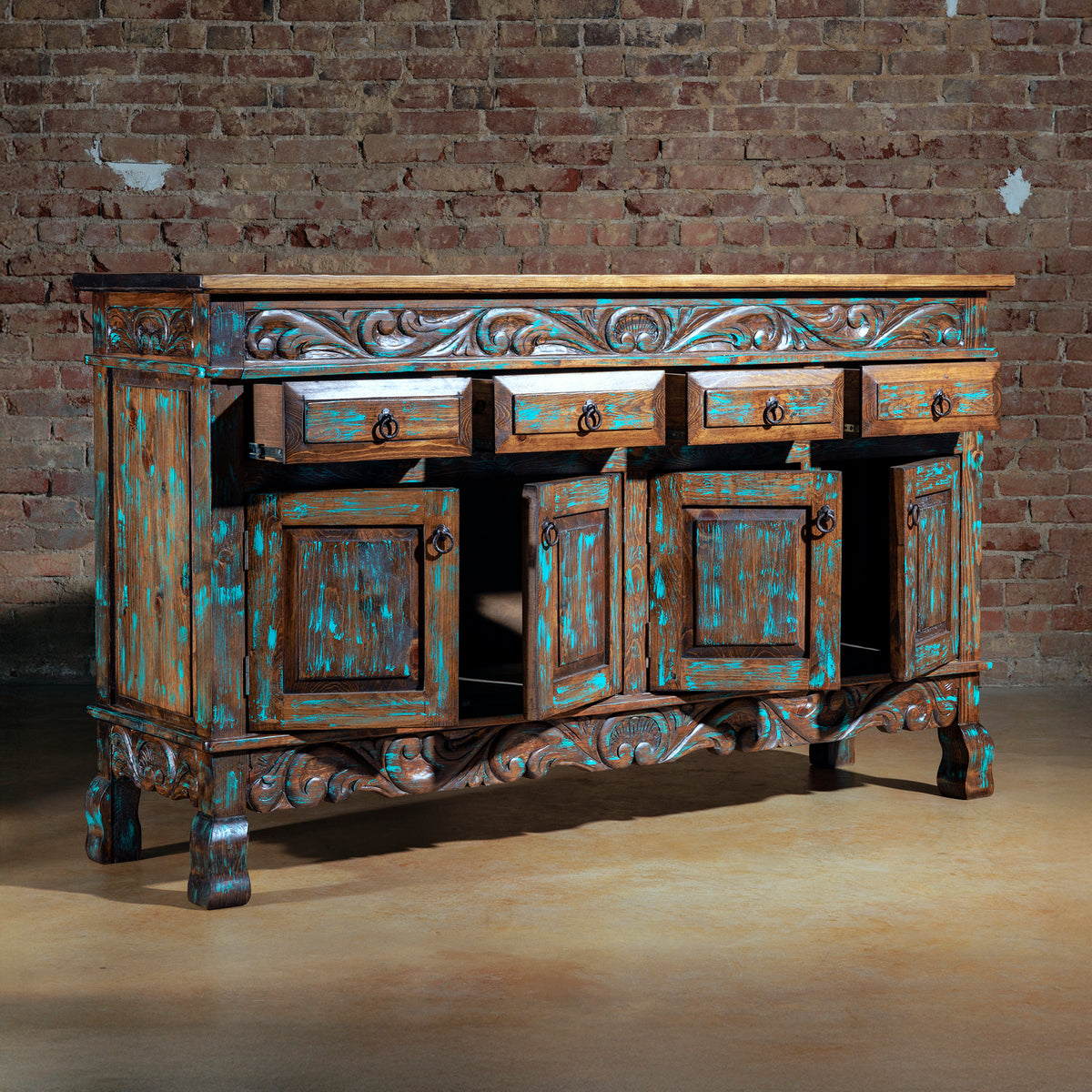 Hand-Carved Turquoise Western Buffet | Rustic Luxury Sideboard – Into ...