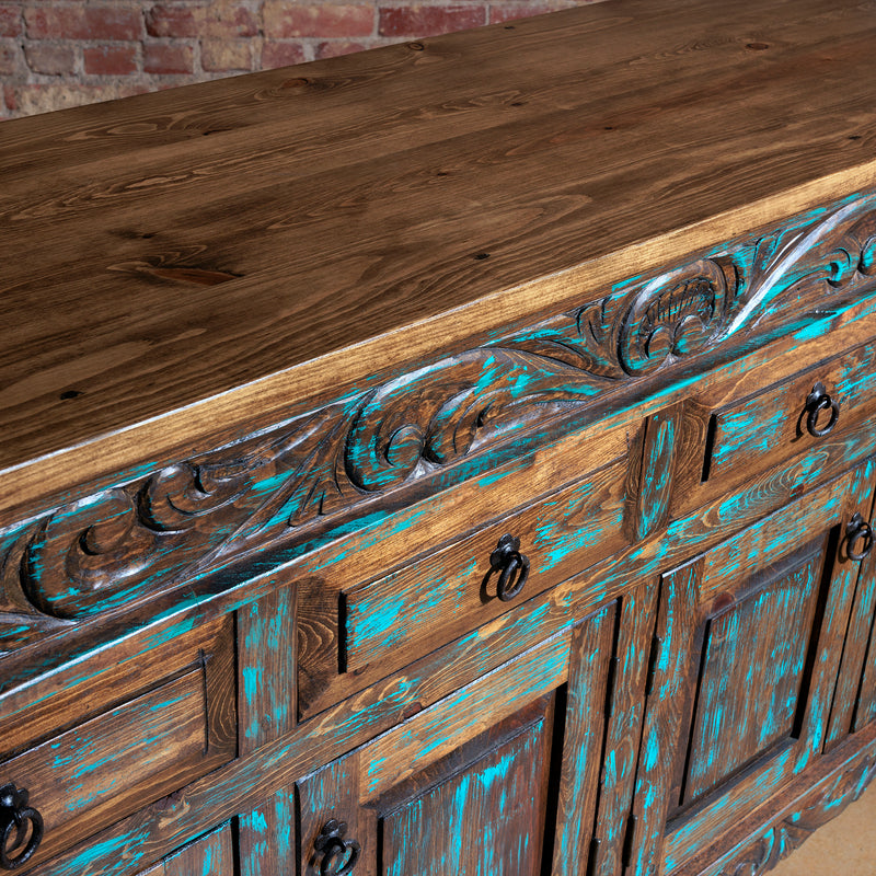 Hand-Carved Turquoise Western Buffet | Rustic Luxury Sideboard – Into ...