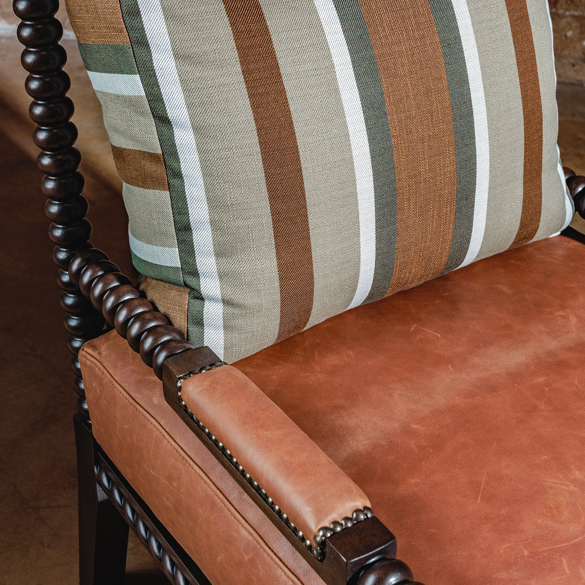 Custom Western Spool Accent Chair | Leather & Striped Cushion – Into ...